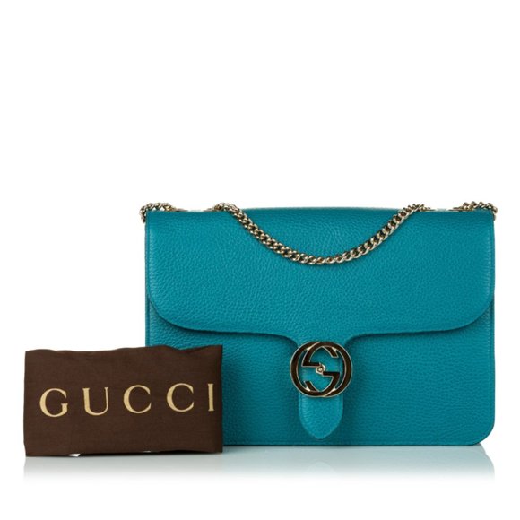 Gucci | Bags | Gucci Blue Emily Deep Cobalt Interlocking Chain Leather ...